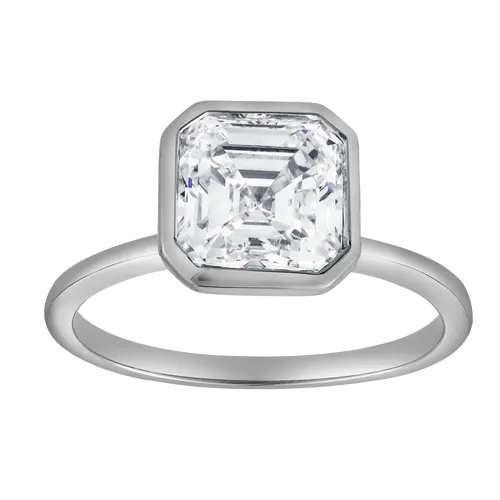 LUVMYJEWELRY Adele 3 Ct Asscher Lab Grown Diamond Bezel Engagement Ring - 14k White Gold
