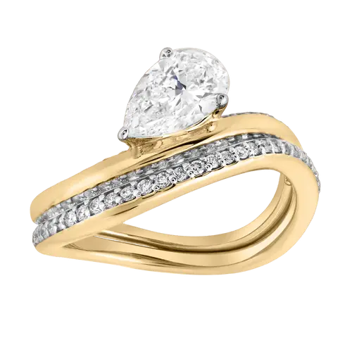 LUVMYJEWELRY Selena Silk Wave 2.00 Ct Pear Lab Grown Diamond Engagement Ring - 14k Yellow Gold