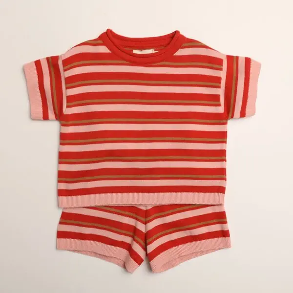 WINNIE + CREW Quinlan Knit Set - Red Blossom Stripe