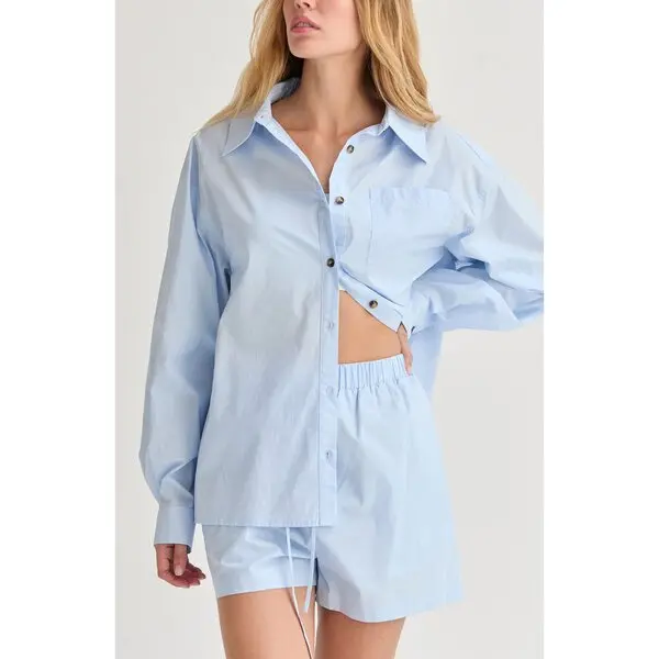CRESCENT Oversized Poplin Shirt And Shorts Set - Light Blue