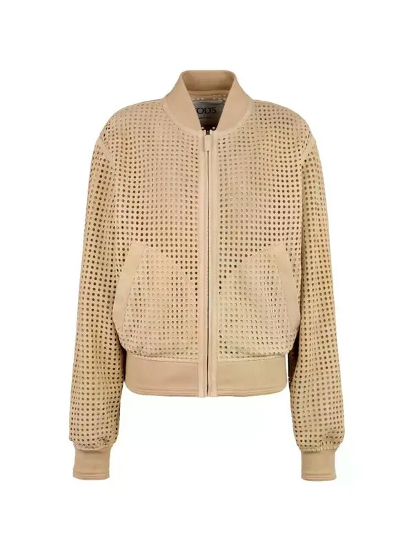 TOD'S Perforated Suede Bomber Jacket - Neutrals