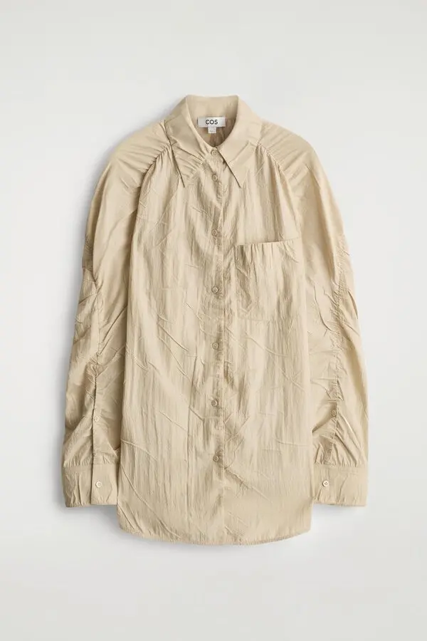 Cos Crinkled Silk Shirt - Light Beige