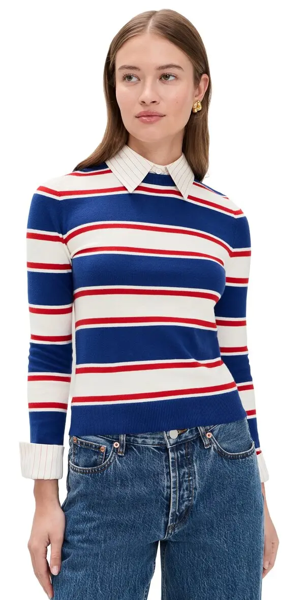Alice + Olivia Porla Collared Sweater - Americana Stripe