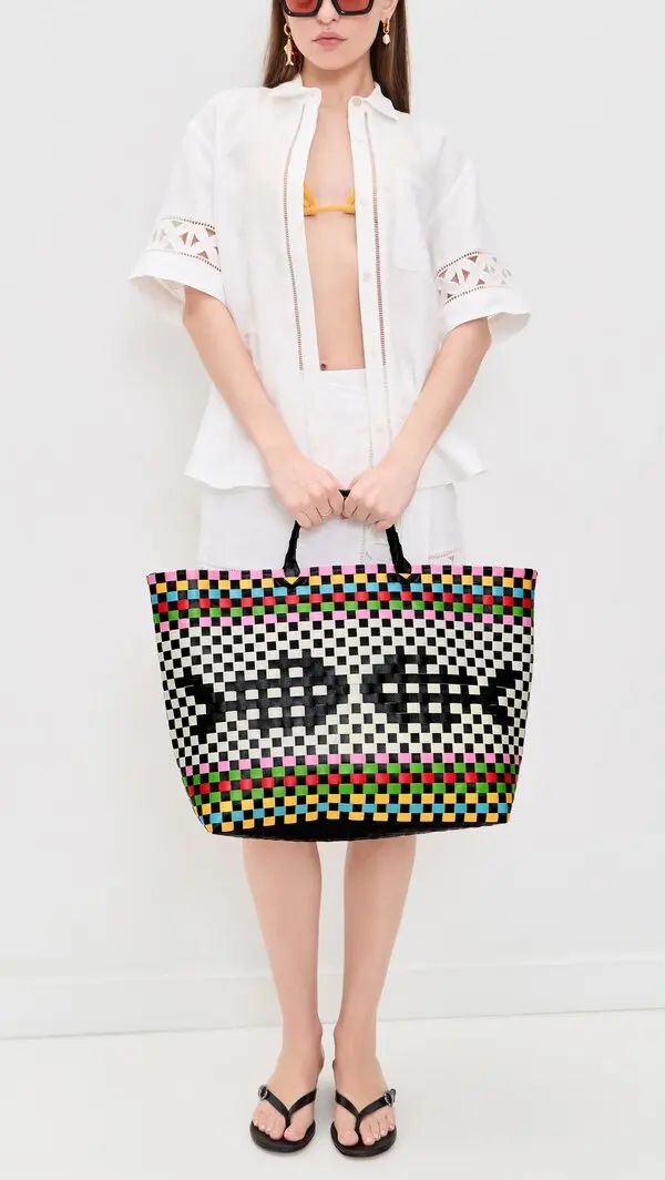 Farm Rio Contrast Fish Woven Tote