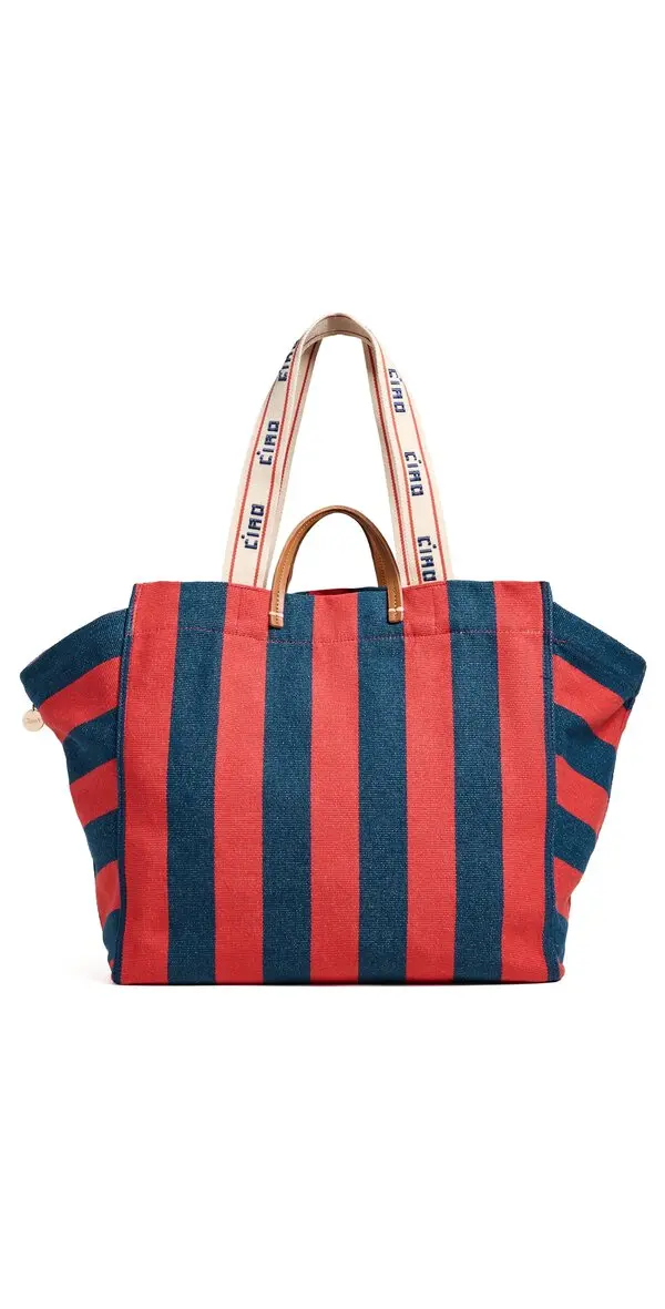 Clare V. Canvas Stripe Beach Tote Bag - Poppy/french Blue