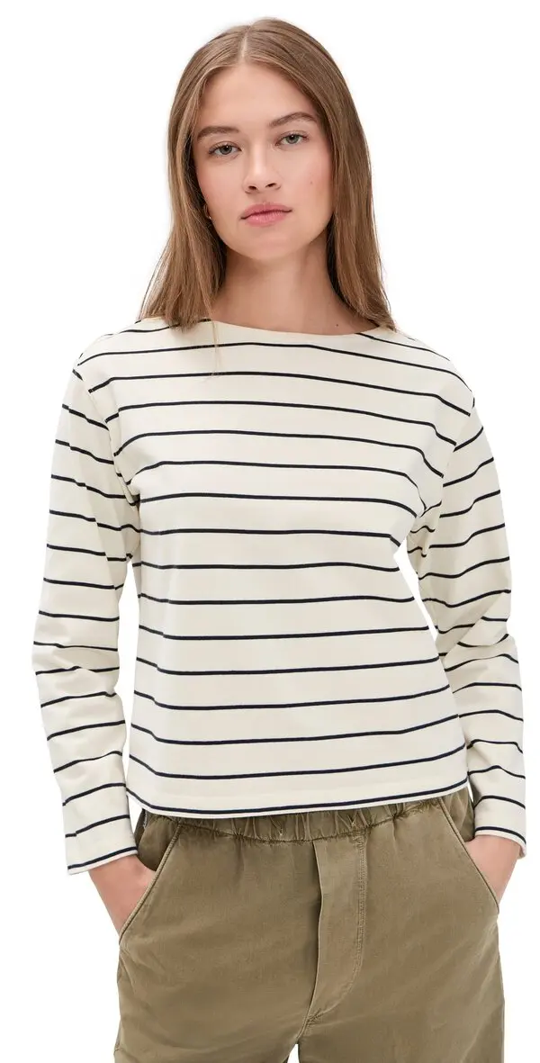 Marine Layer Luxe Sueded Mariner Tee - Black/white Stripe