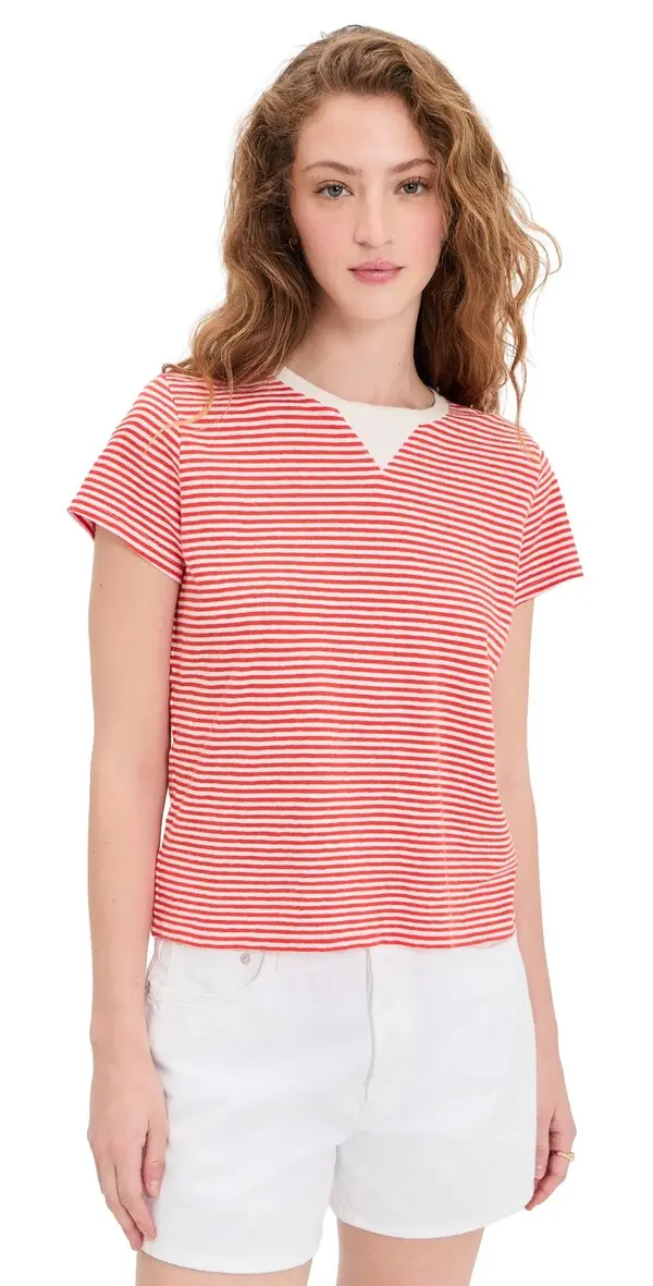Clare V. Classic Tee - Bright Poppy/cream