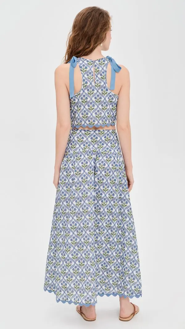 Saylor Marleigh Floral Print Sleeveless Top And Skirt Set With Bow And Scalloped Trim