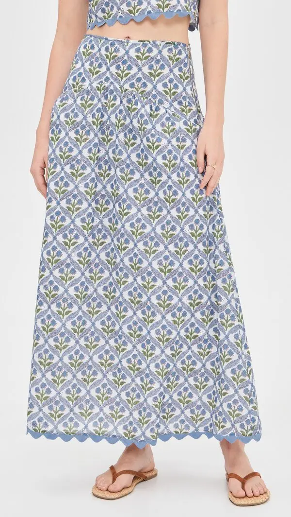 Saylor Marleigh Floral Print Sleeveless Top And Skirt Set With Bow And Scalloped Trim