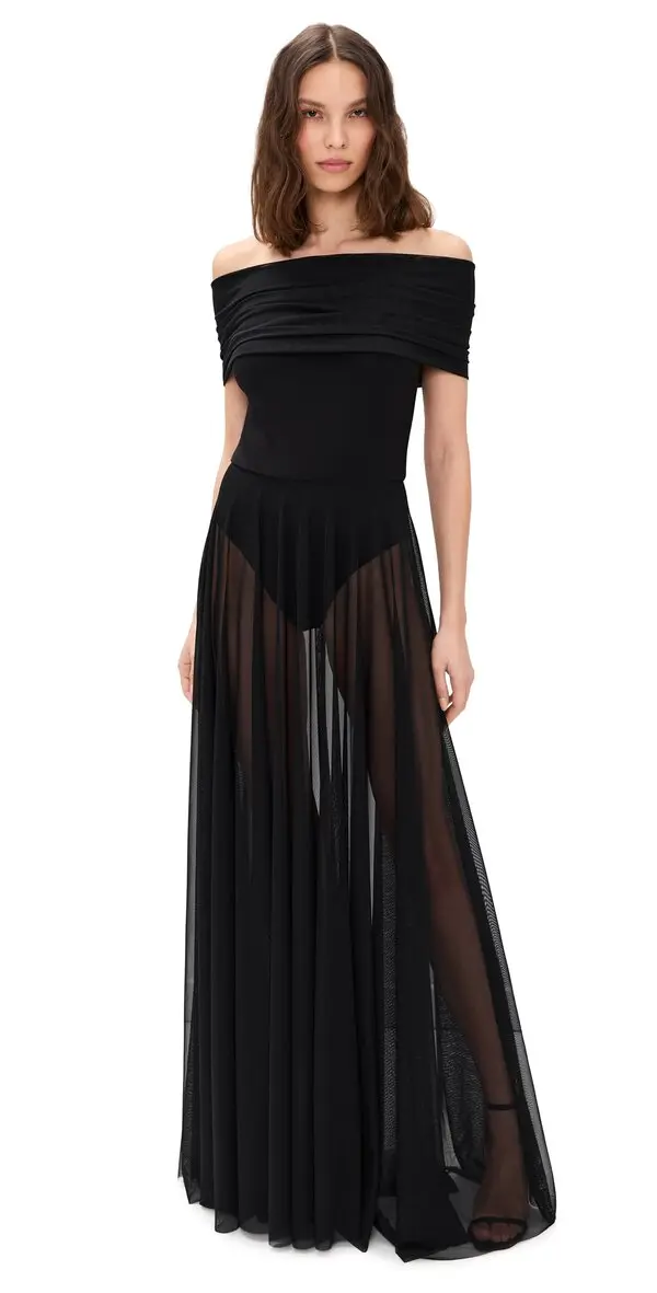 Norma Kamali Sleeveless Cowl Combo Flared Gown - Black