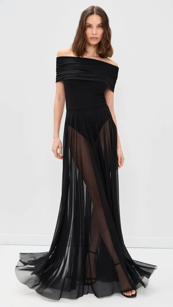 Norma Kamali Sleeveless Off-shoulder Cowl Neck Maxi Gown