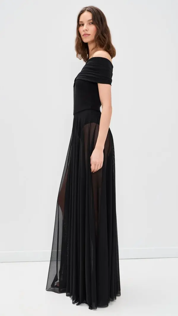 Norma Kamali Sleeveless Off-shoulder Cowl Neck Maxi Gown