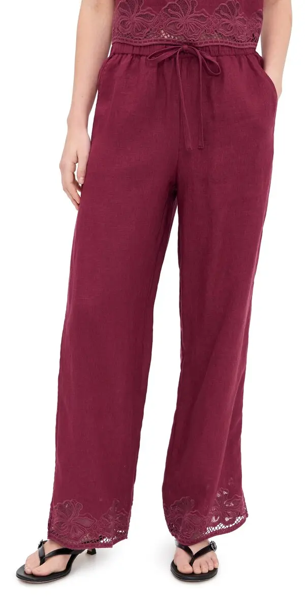 Rails Emmie Linen Pants - Berry Hibiscus Embroidery