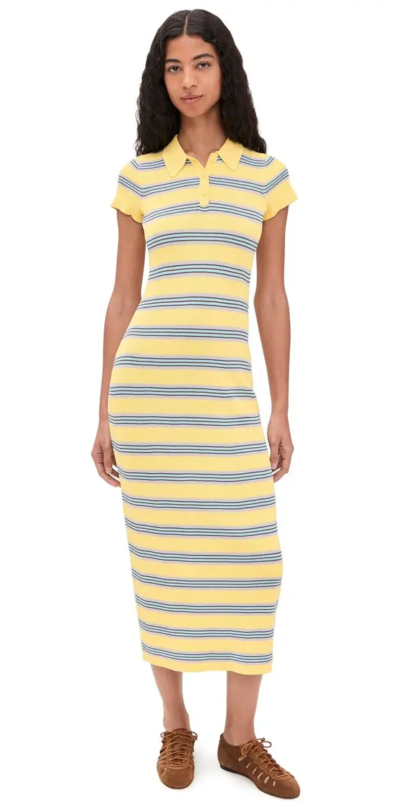 ROWING BLAZERS Striped Polo Maxi Dress - Yellow Stripe