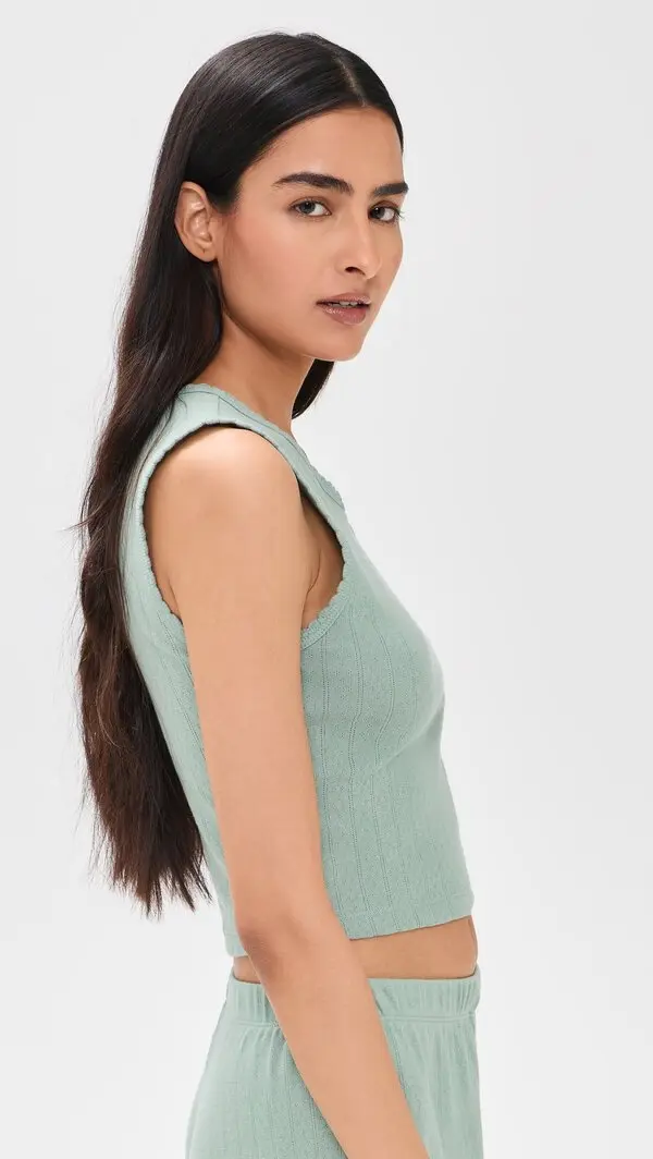 LESET Pointelle Crew Tank - Eucalyptus