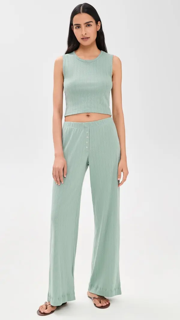 LESET Pointelle Crew Tank - Eucalyptus