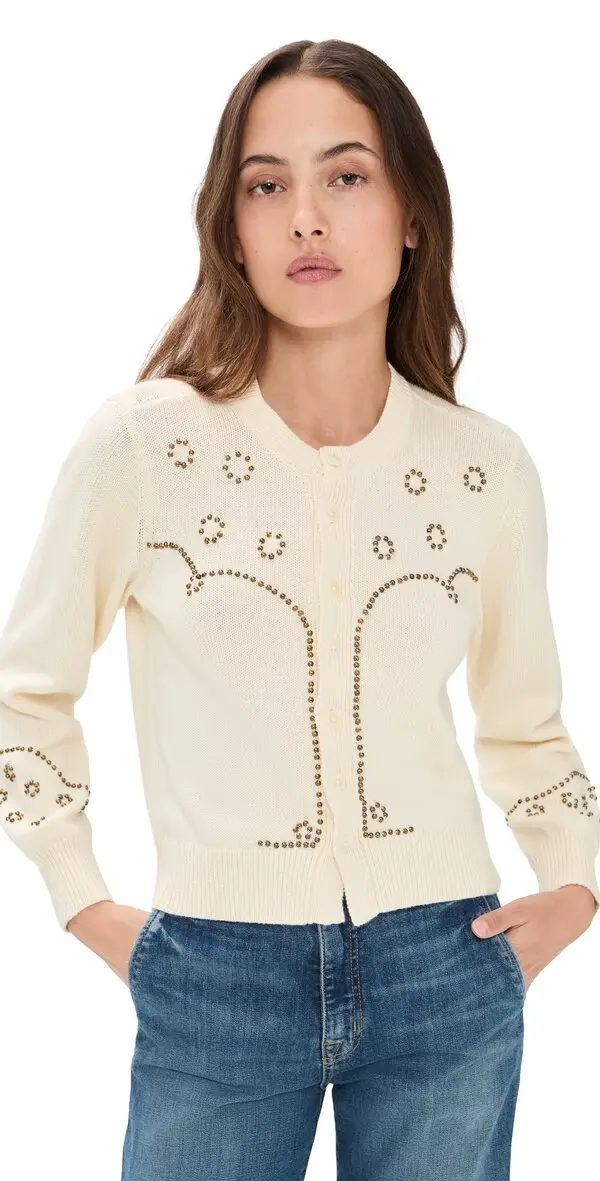 The Great. Studded Cotton Cardigan - Natural