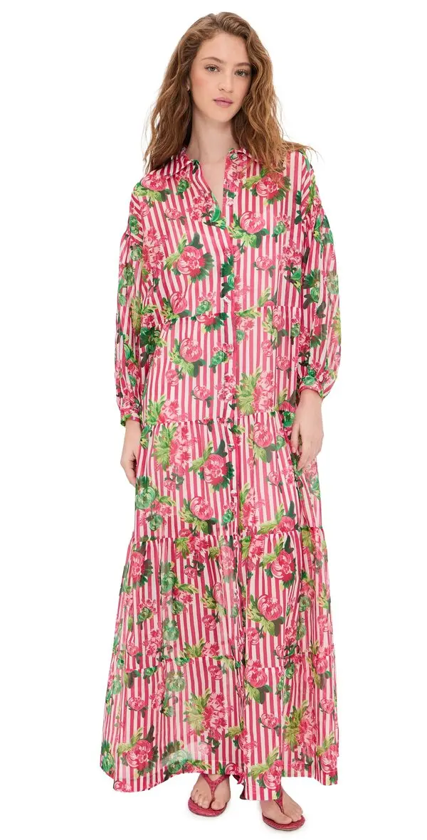 Saloni Soleil Maxi Dress - Pivoines Stripe