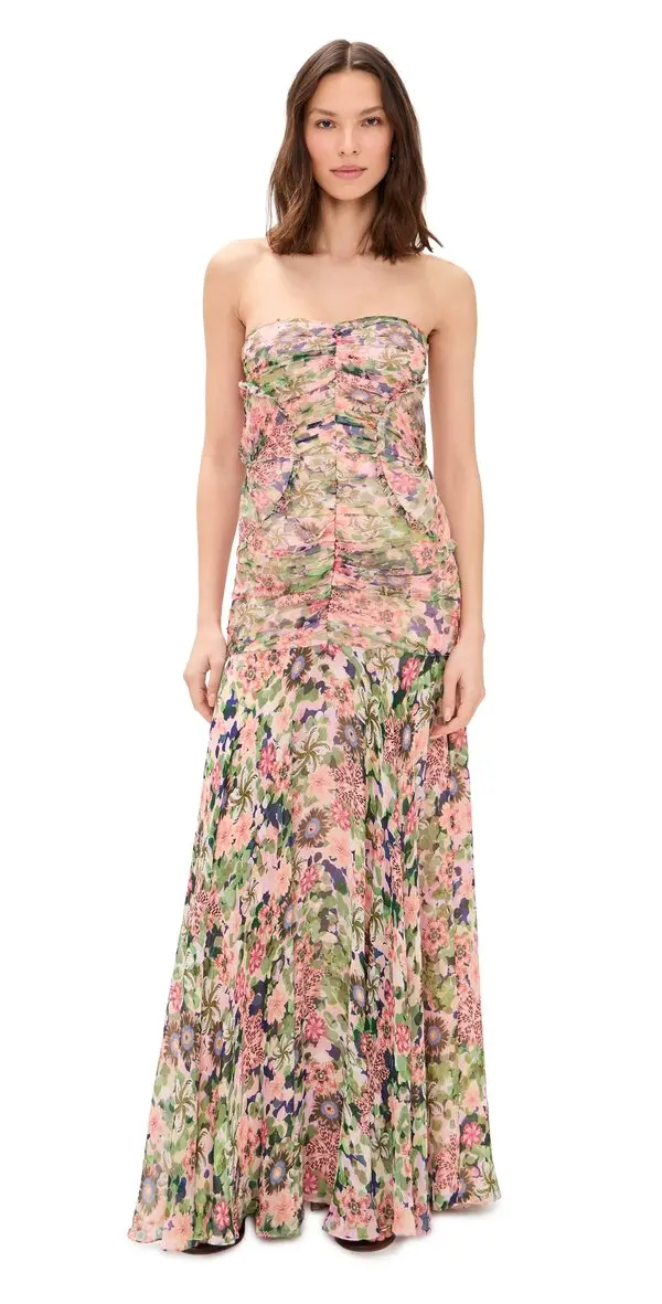 Saloni Kristie Silk Maxi Dress - Rosette Meadow