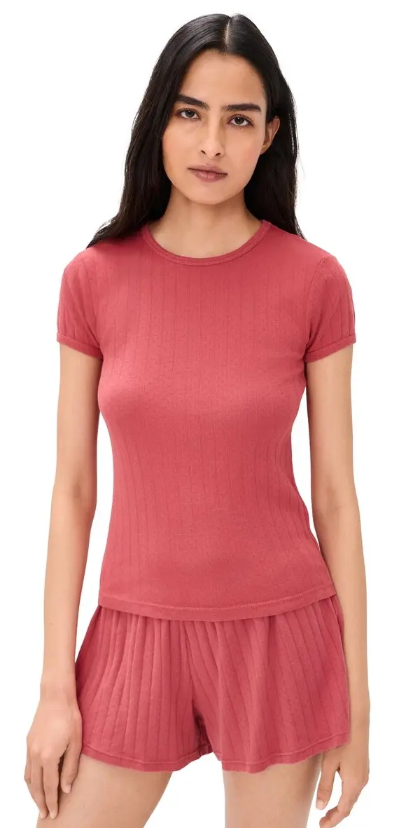 Donni. Pointelle Baby Tee - Raspberry