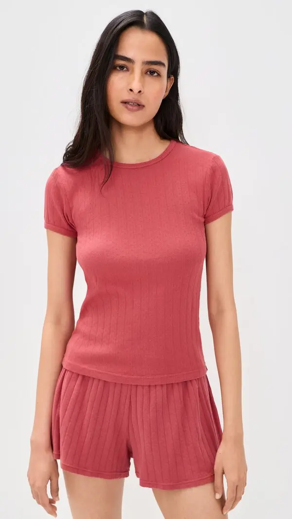 Donni. Pointelle Baby Tee - Raspberry