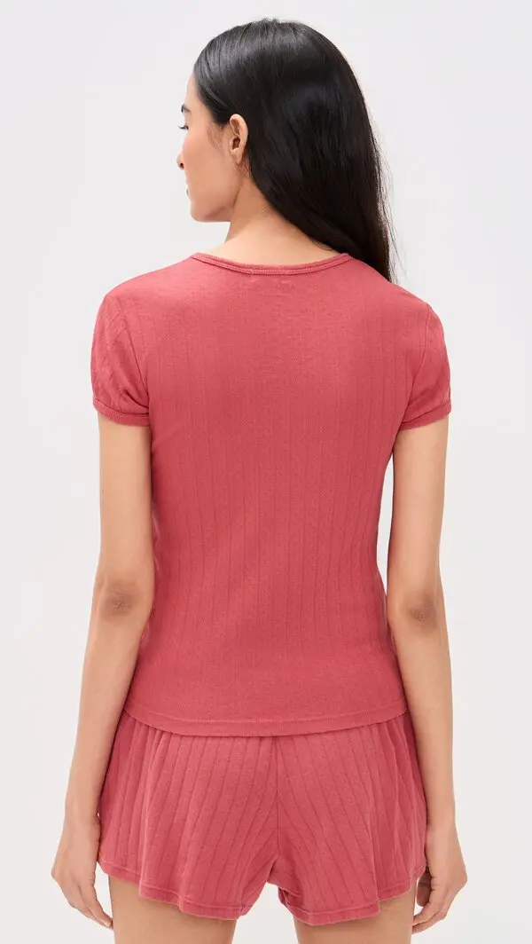 Donni. Pointelle Baby Tee - Raspberry