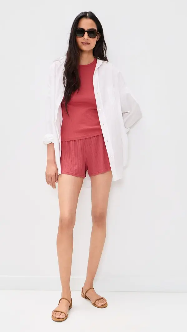 Donni. Pointelle Baby Tee - Raspberry