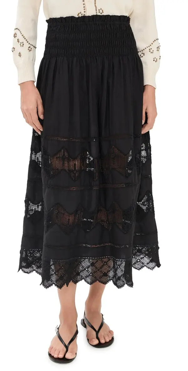The Great. Rosette Crochet Skirt - Black
