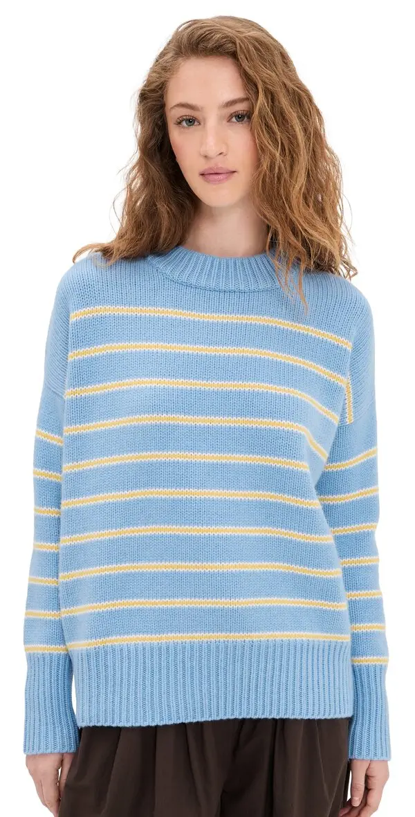 LA LIGNE Fineline Stripe Marin Sweater - Chambray Blue/butter Yellow/cr