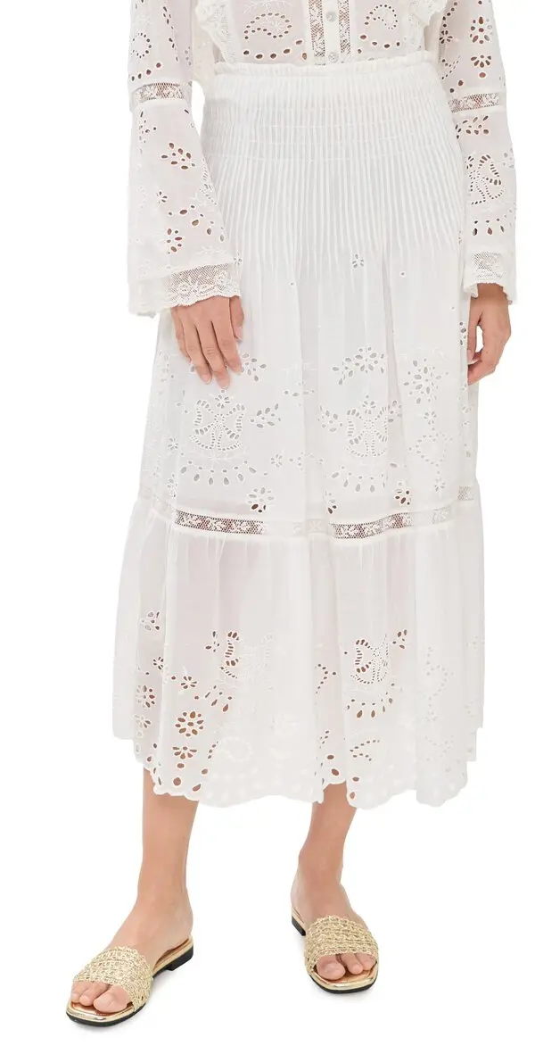 LoveShackFancy Mallow Eyelet Voile Skirt - White