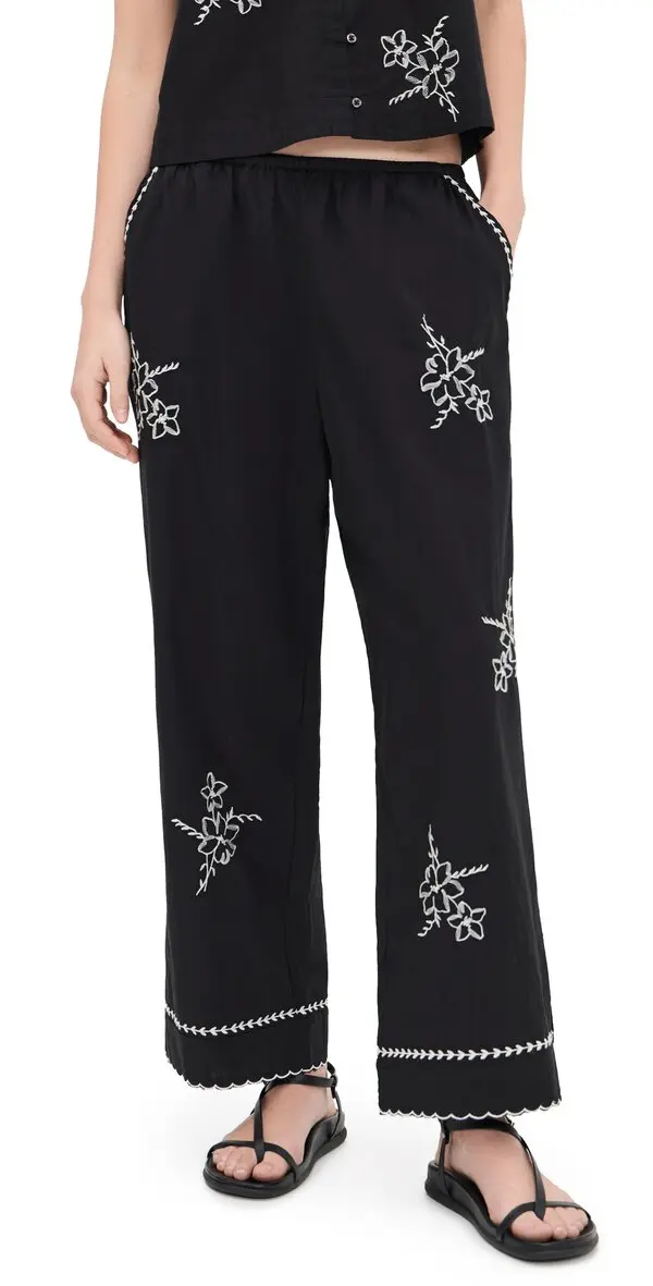 The Great. The Weekend Hanky Embroidery Pants - Black
