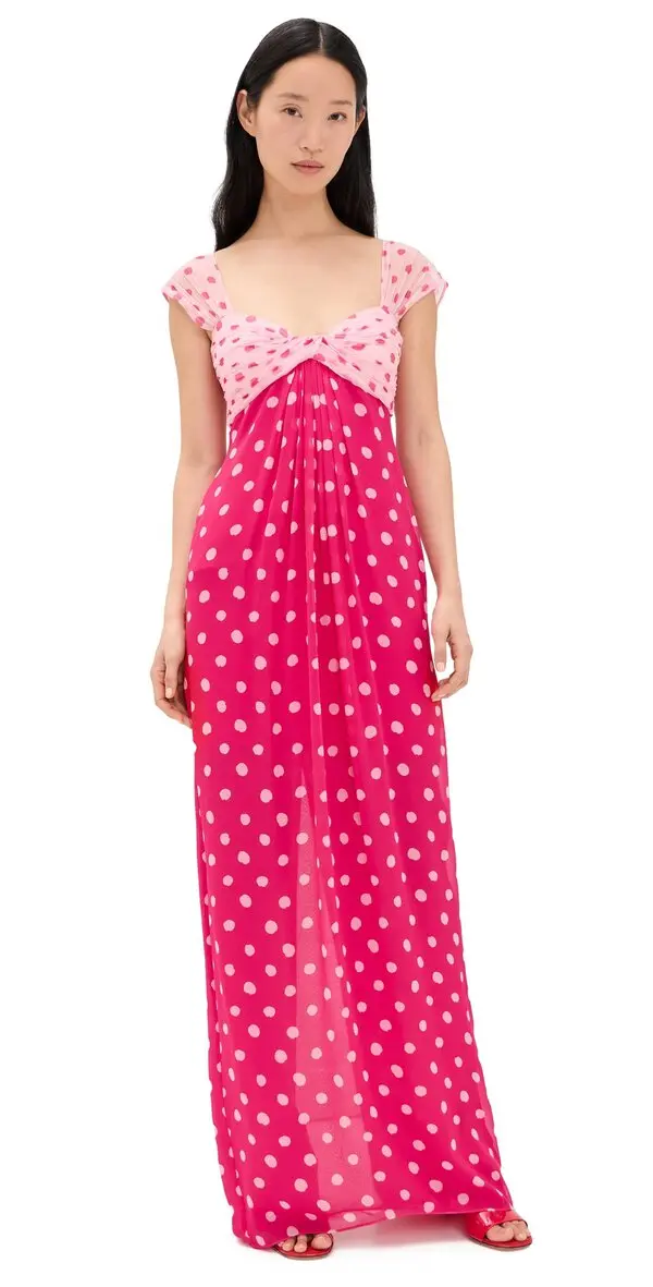 Saloni Chani Long Dress - Polka Strawberry