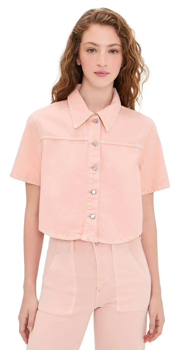 LE JEAN Short Sleeve Denim Swing Shirt - Peachy