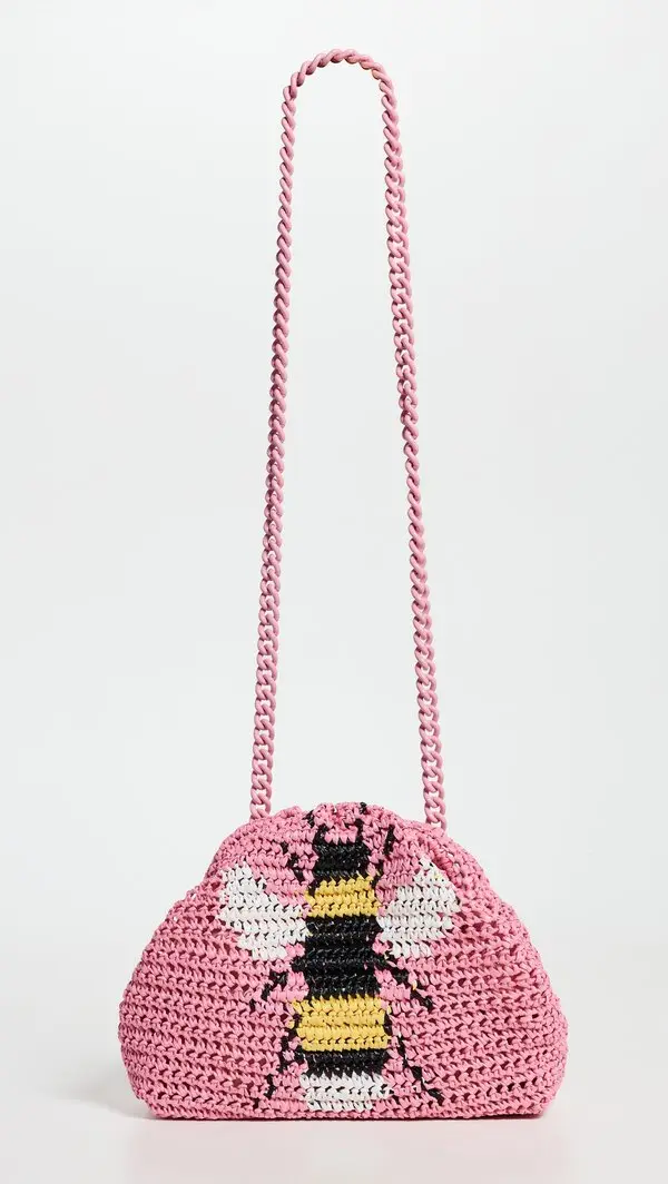 Maria La Rosa Bee Crochet Mini Bag - Pink