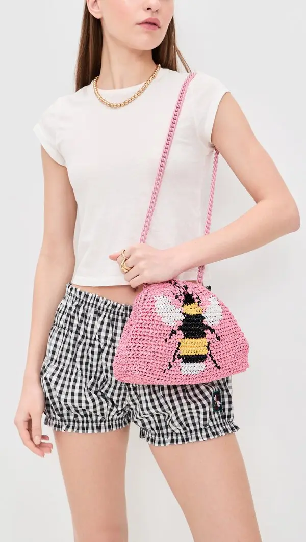 Maria La Rosa Bee Crochet Mini Bag - Pink