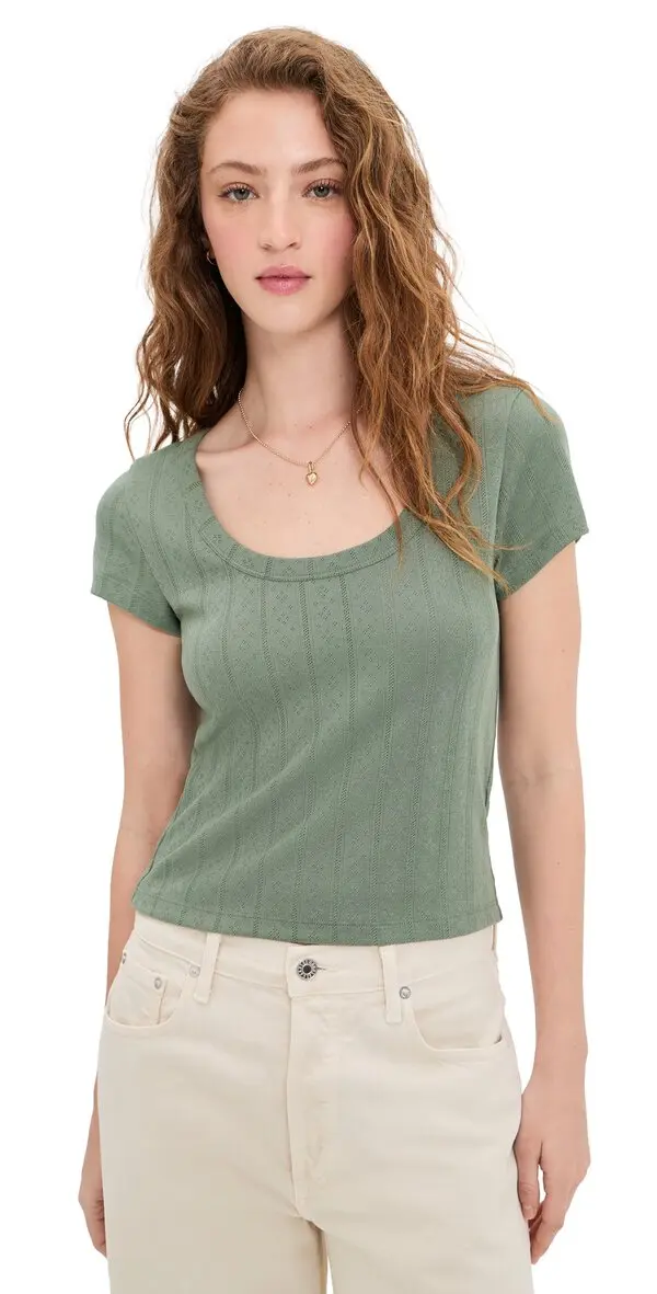 Marine Layer Lexi Pointelle Scoop T-shirt - Olive