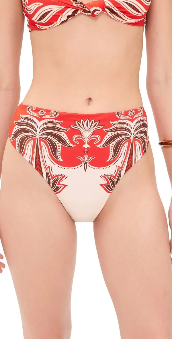 Farm Rio Floral Print Bikini Bottom - Ainika Garden Red
