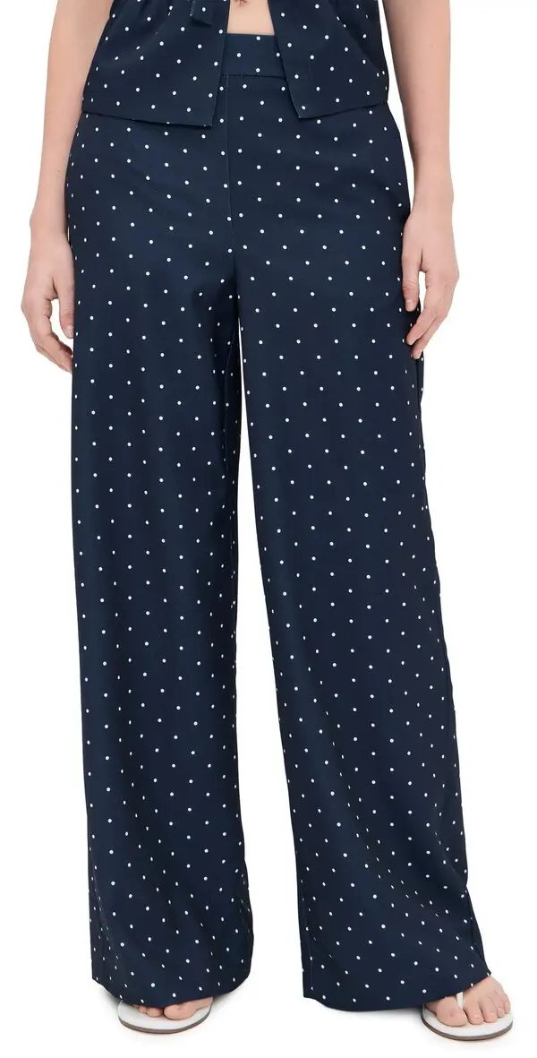 English Factory Polka Dot Wide Leg Trousers - Navy