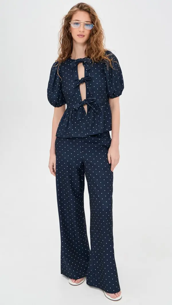 English Factory Polka Dot Wide Leg Trousers