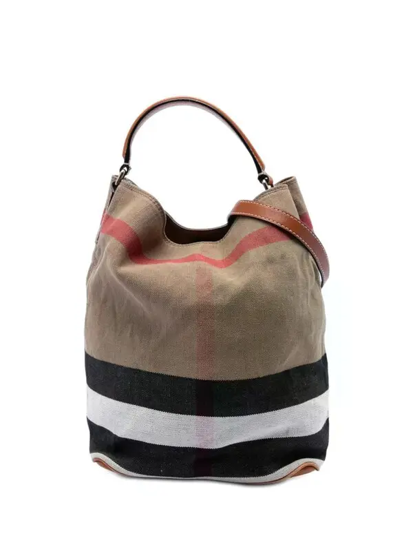 Burberry Medium Mega Check Ashby Bucket Bag - Brown