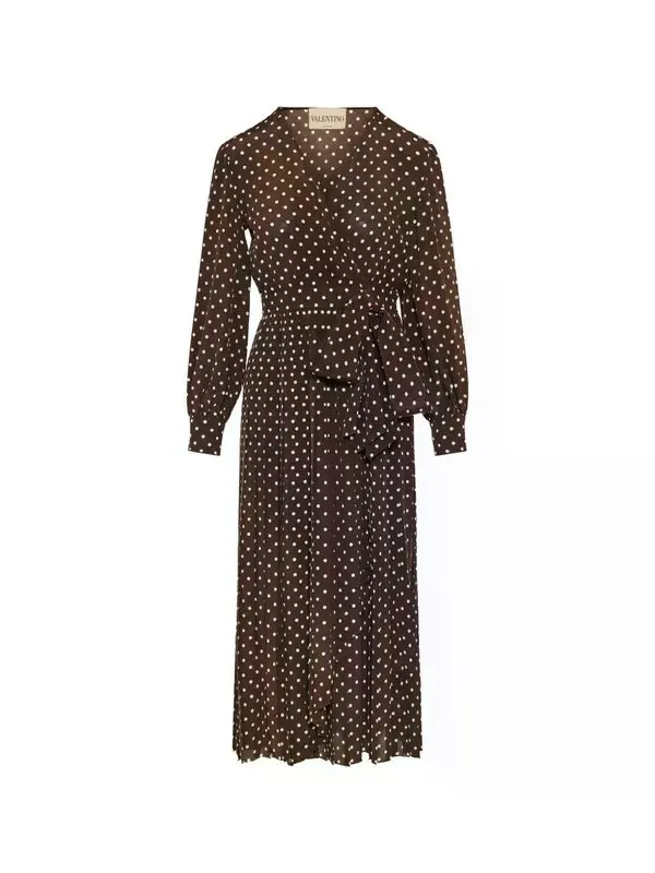 Valentino Garavani Polka-dot Tie-waist Midi Dress - Brown