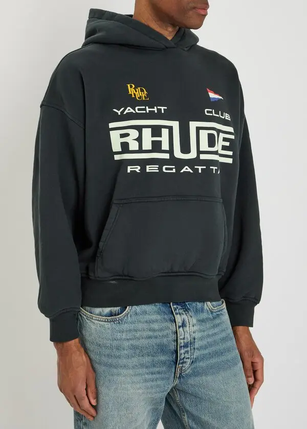 Rhude Regatta Club Printed Cotton Sweatshirt - Black