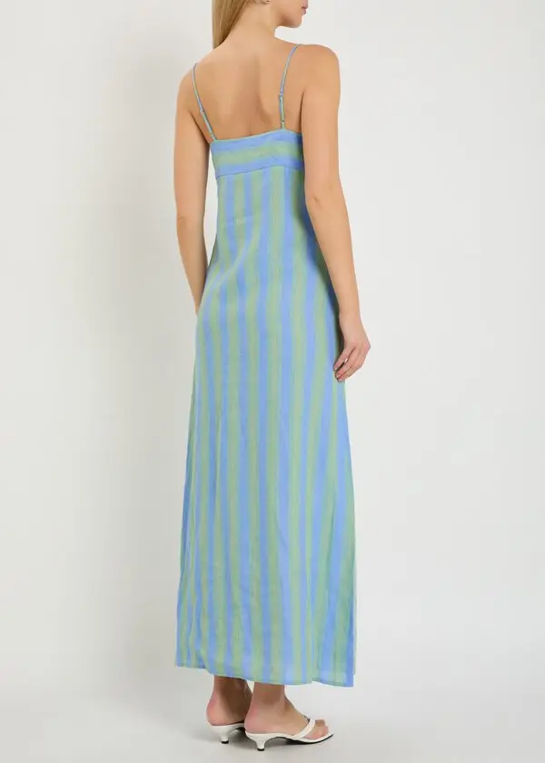Staud Laura Striped Linen Midi Dress