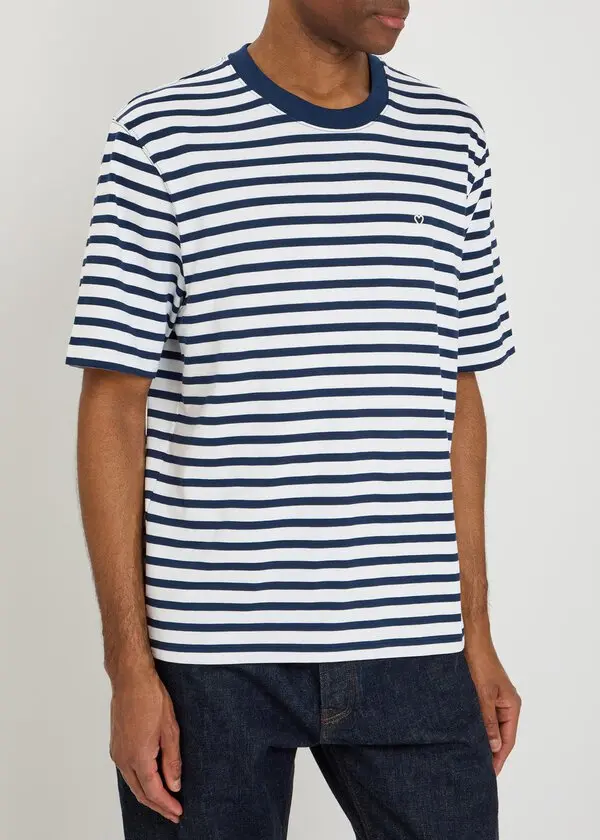 AMI Paris Striped Logo-embroidered Cotton T-shirt