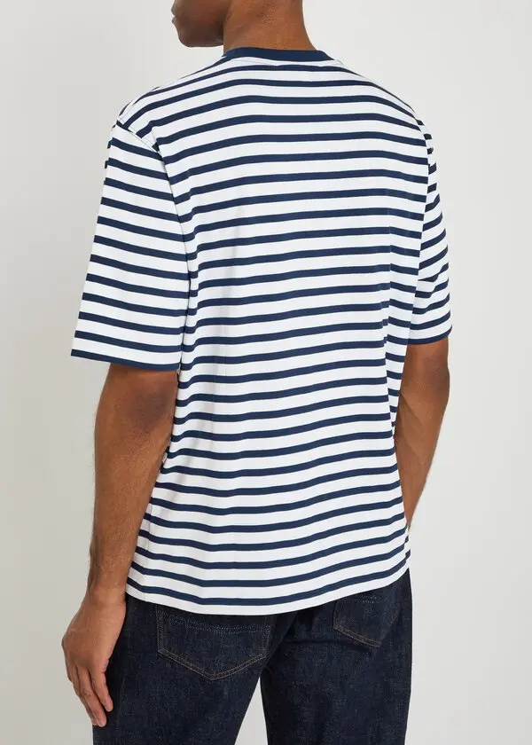AMI Paris Striped Logo-embroidered Cotton T-shirt