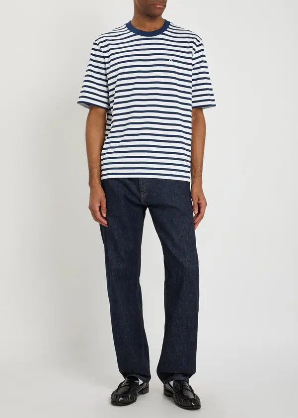 AMI Paris Striped Logo-embroidered Cotton T-shirt