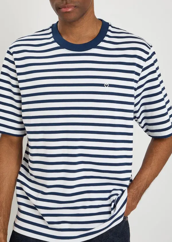 AMI Paris Striped Logo-embroidered Cotton T-shirt