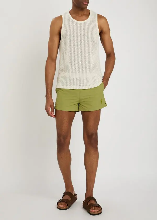 AMI Paris Woven Swim Shorts With Logo Appliqu - Light Green