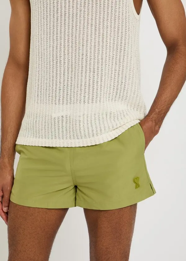 AMI Paris Woven Swim Shorts With Logo Appliqu - Light Green