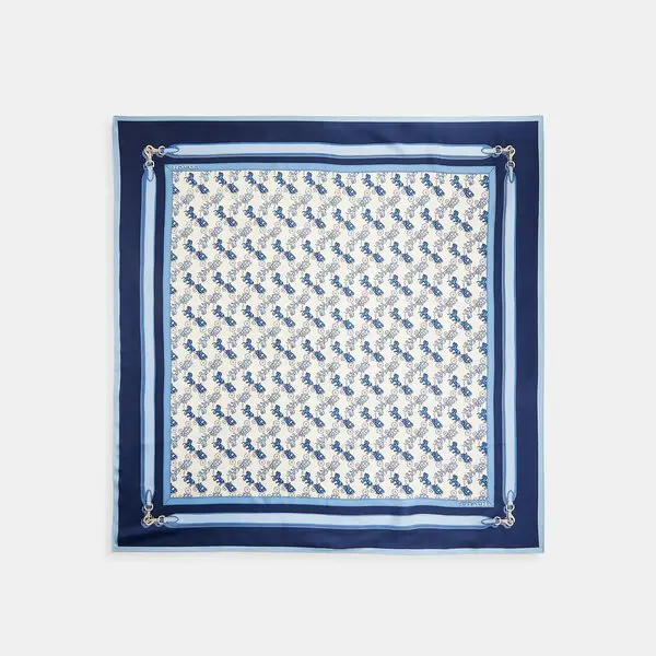COACH Horse And Carriage Strap Print Silk Square Scarf - Deep Blue